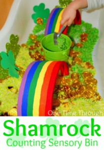 St. Patricks Day Shamrock Math Sensory Bin - One Time Through